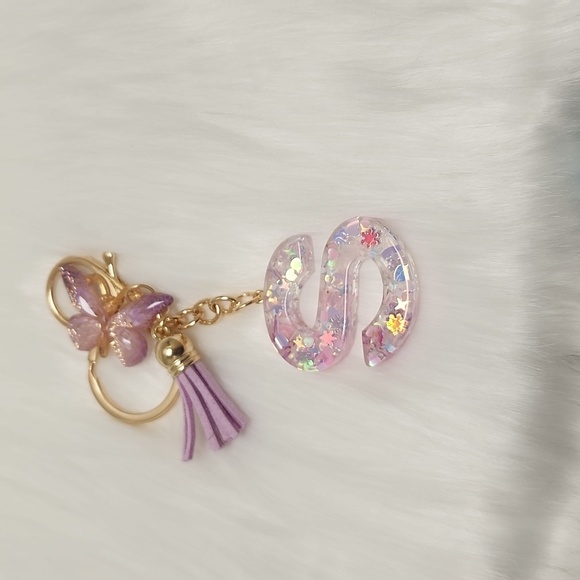Accessories | Letter S In Purple With Encapsulated Hearts Butterfly And ...